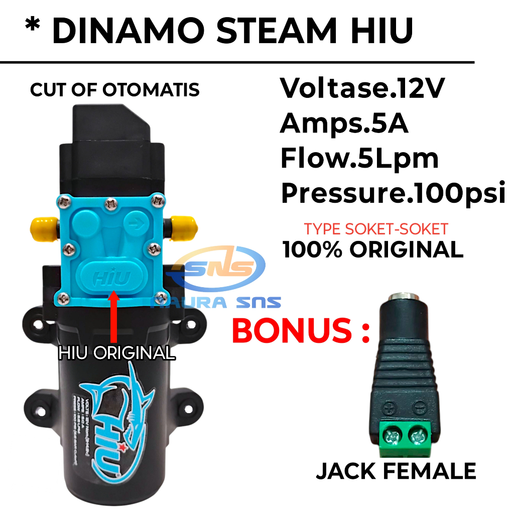 Jual Pompa Dc 12v Hiu 6.8 Bar 5Lpm / Dinamo Pompa Sprayer / Mobil ...