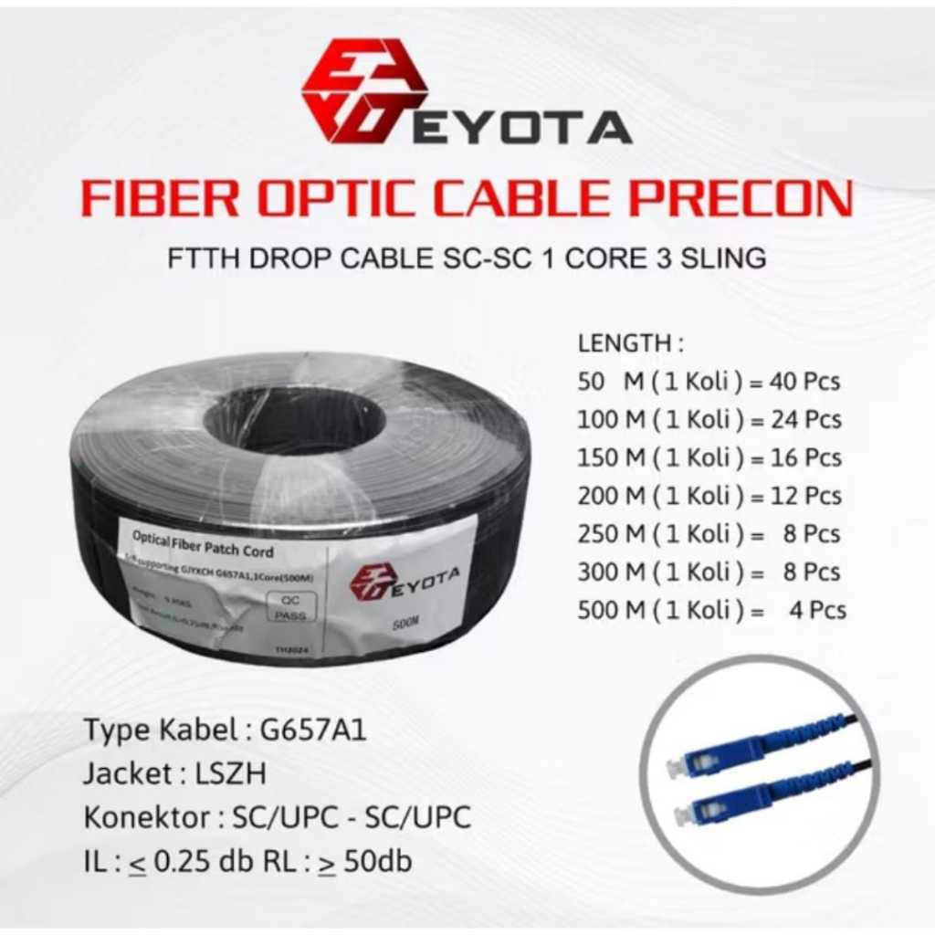 Jual KABEL FIBER OPTIK PRECON 1 CORE 3 SLING 75 METER | Shopee Indonesia