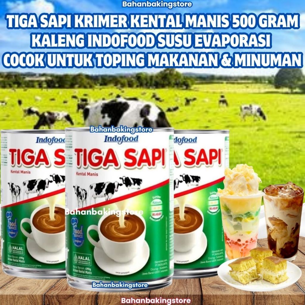 Jual TIGA SAPI KREMER KENTAL MANIS KALENG 500 GRAM INDOFOOD SUSU ...