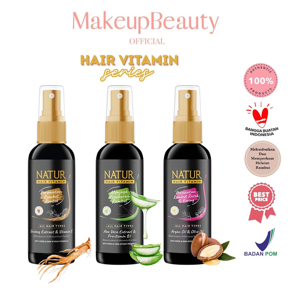 Jual NATUR Hair VItamin 80ml - Argan Oil & Vitamin E | Ginseng Extract ...