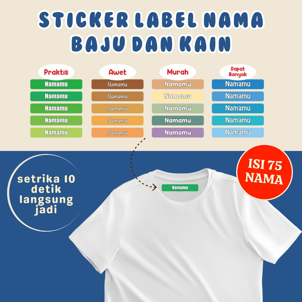 Jual Sticker Label Nama Kain Baju Isi 50Pcs Kaos Sablon Setrika DTF ...