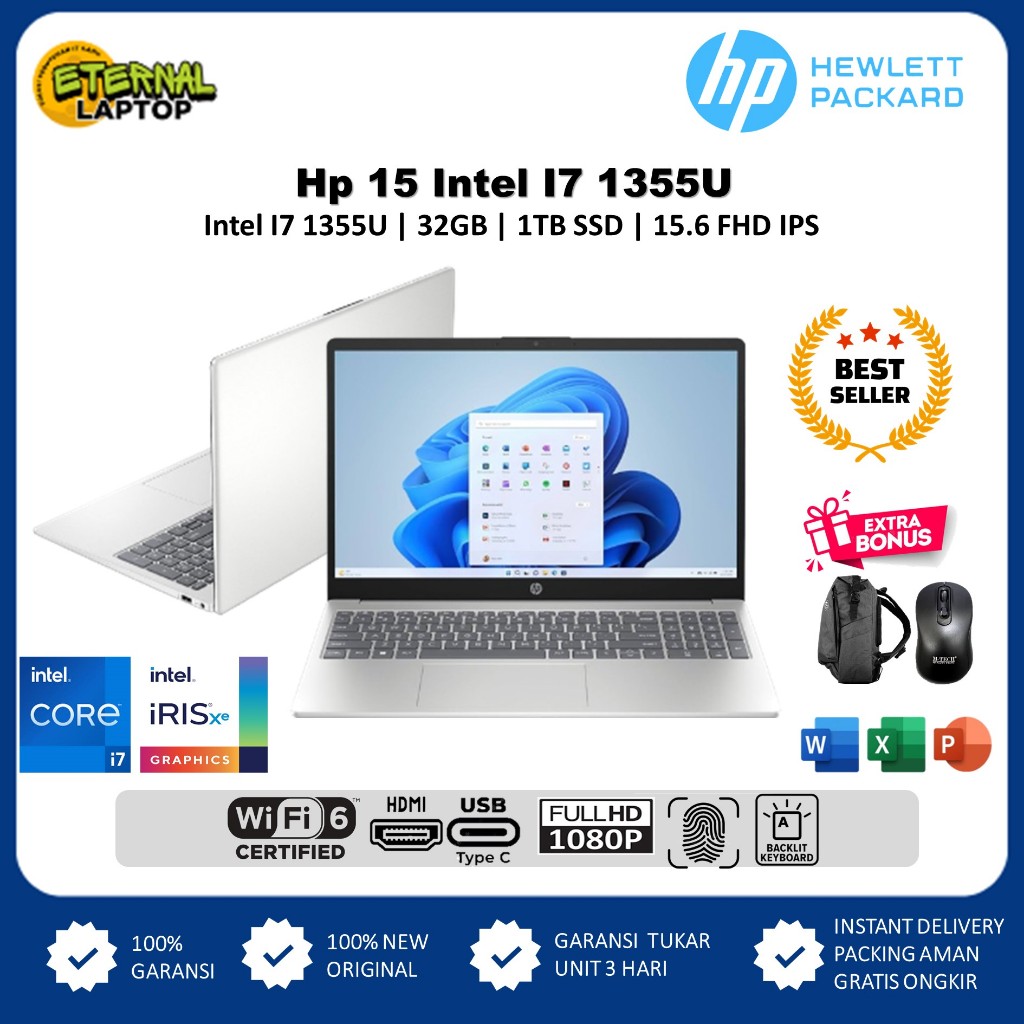 Jual Laptop Murah HP 15 Intel Core i7 1355U RAM 16GB 1TB SSD Iris Xe ...
