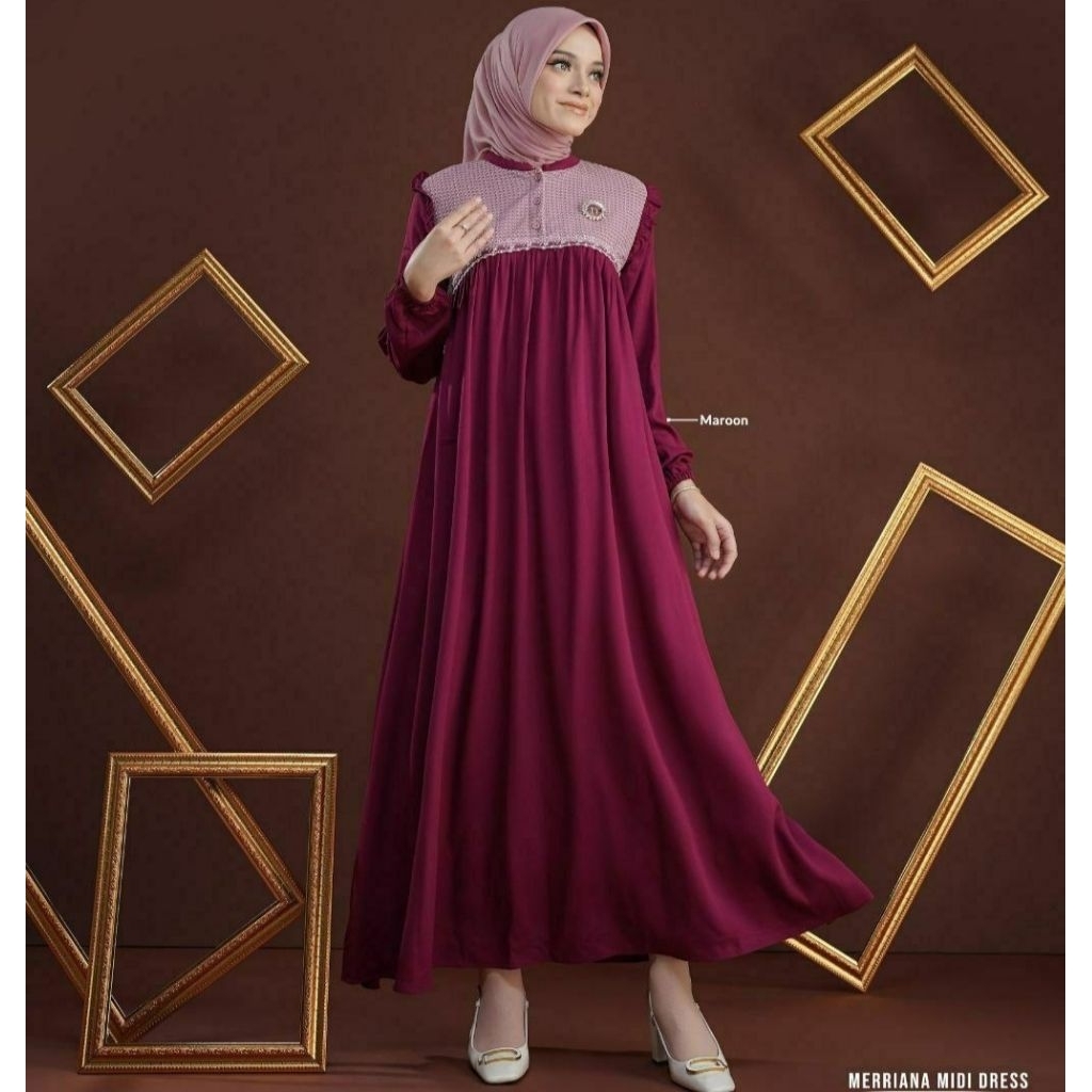 Jual MERRIANA Midi Dress Ori by Nadheera Luxury | Shopee Indonesia