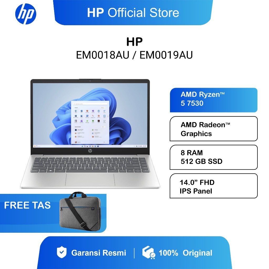 Jual LAPTOP HP 14 EM0018AU/EM0019AU AMD RYZEN 5 7530 8GB 512GB W11+OHS ...