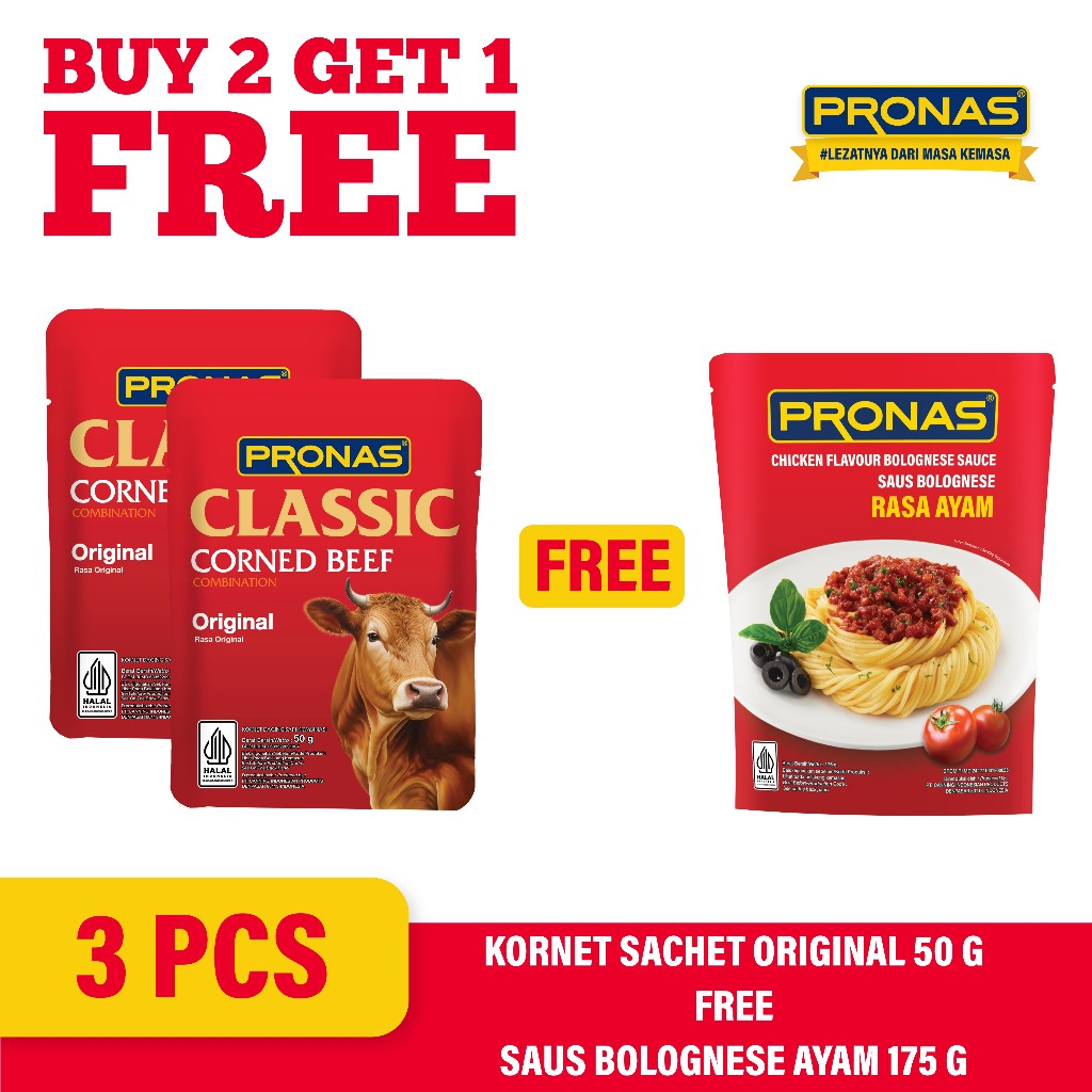 Jual [BUY 2 GET 1] PRONAS Kornet Sapi Sachet Original 50 g (2pcs) Free ...