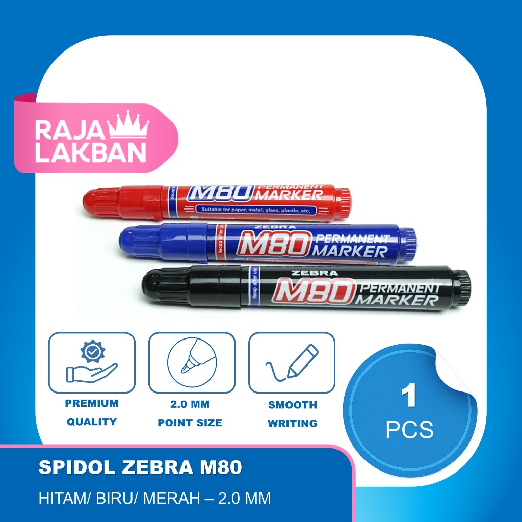 Jual Spidol Permanen Zebra M80 /Hitam/ Biru/ Merah - Pcs | Shopee Indonesia