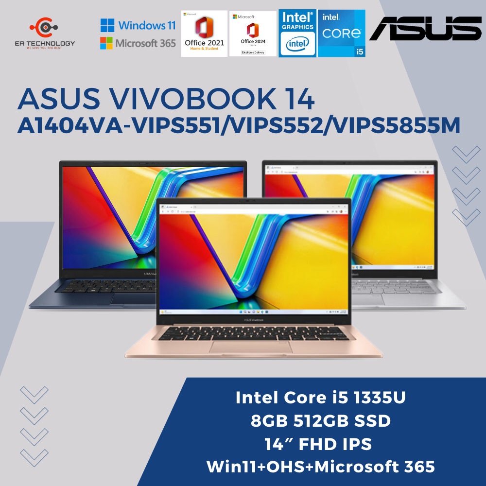 Jual ASUS A1404VA VIPS551/VIPS552/VIPS5855M Core i5-1335U 8GB 512SSD 14 ...