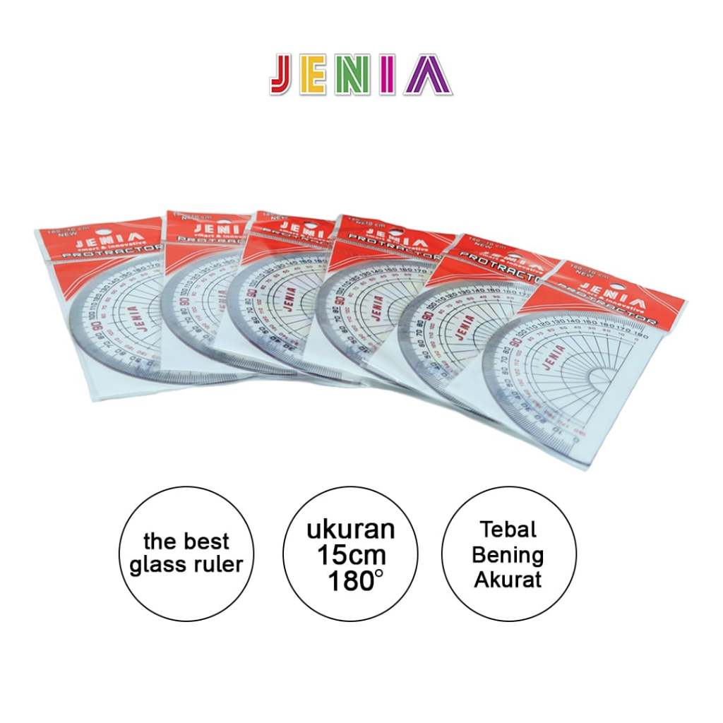 Jual Penggaris Busur Jenia Lebar 10 cm - 180 Derajat / Garisan Mika ...