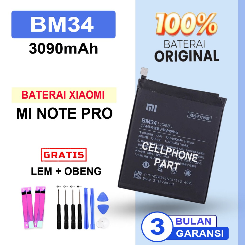 Jual BATERAI BATRE XIAOMI Mi NOTE PRO / BM34 ORIGINAL | Shopee Indonesia