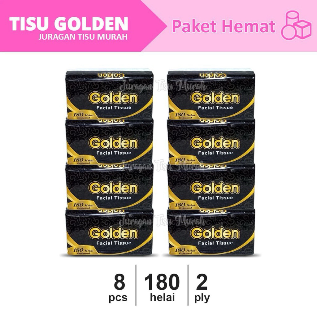 Jual (8 PACK ) Tisu wajah bayi halus - Tisu wajah Golden embos pulp halus lembut - isi 8 PACK ...