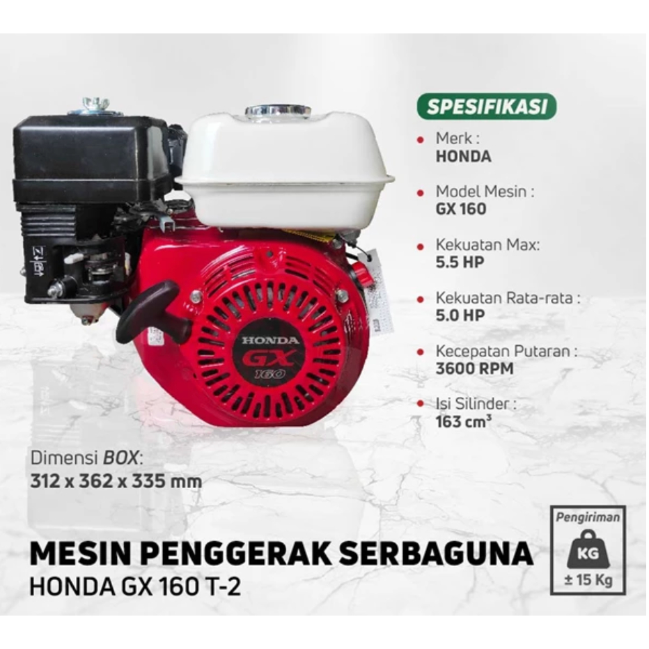 Jual Mesin Motor Penggerak Bensin Engine 5.5HP HONDA GX 160T2 | Shopee Indonesia