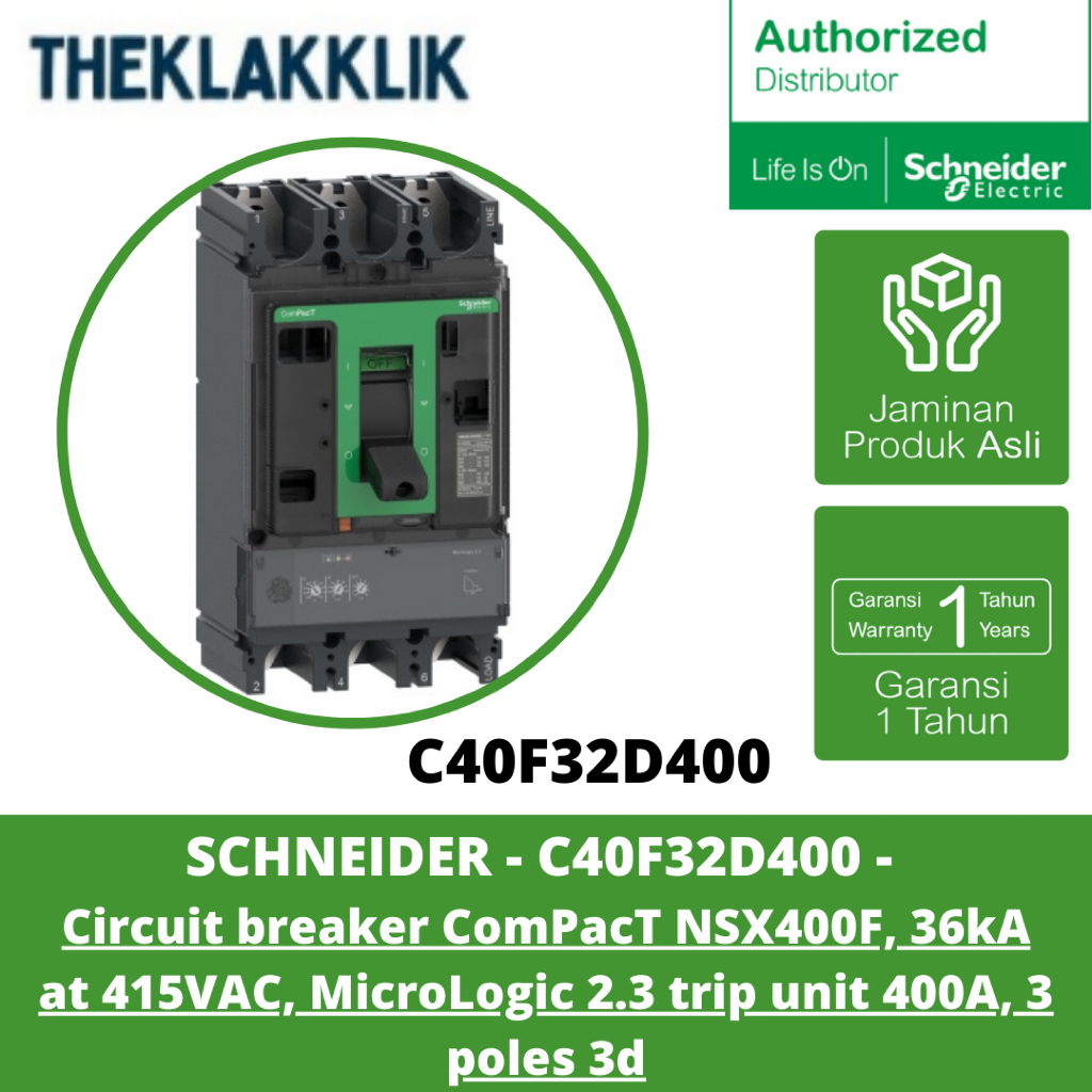 Jual SCHNEIDER - C40F32D400 - Circuit breaker ComPacT NSX400F, 36kA at ...