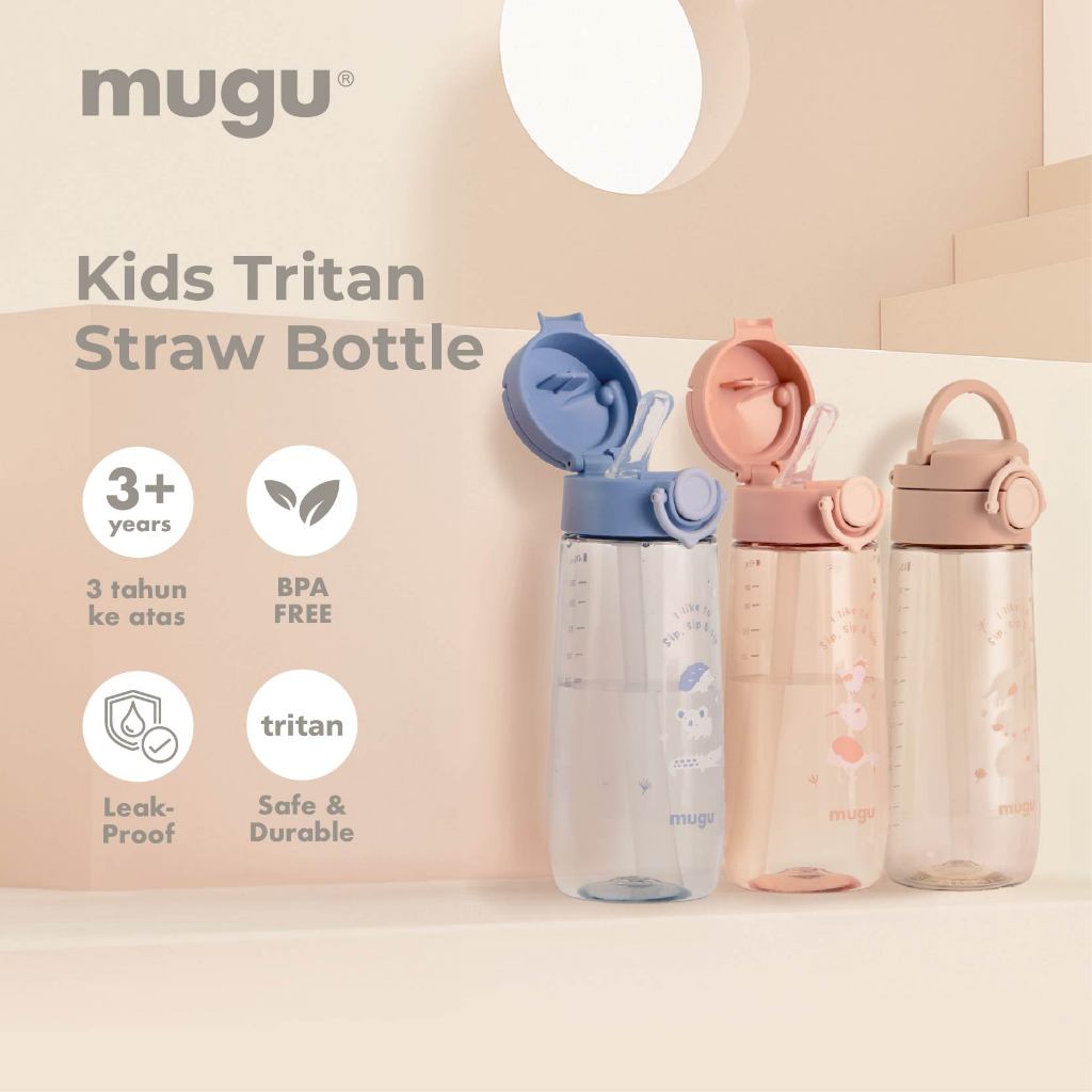 Jual mugu Botol Minum Anak Praktis Anti Tumpah Kids Tritan Straw Bottle ...