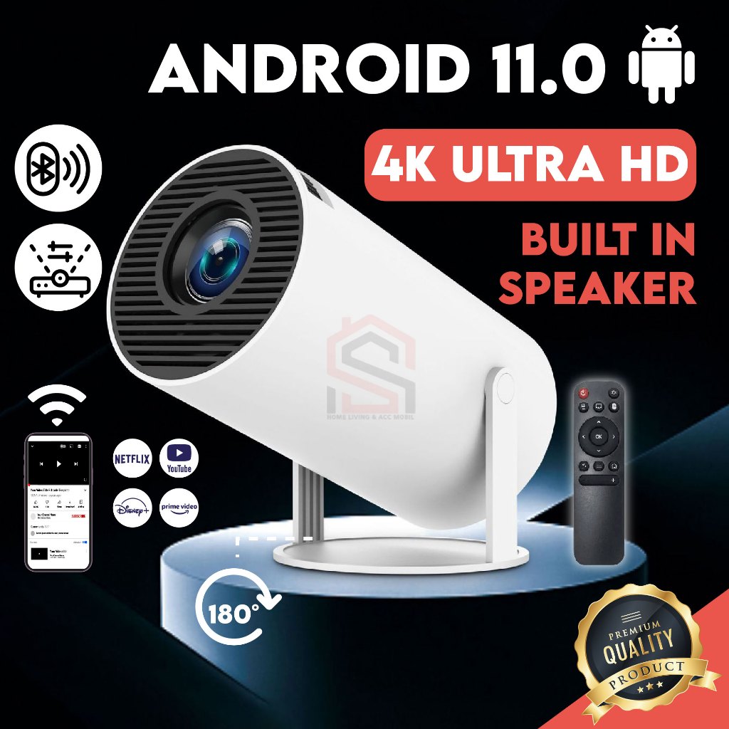 Jual Smart Proyektor HY300 Android Mini Proyektor 4K Bluetooth WiFi 6 ...