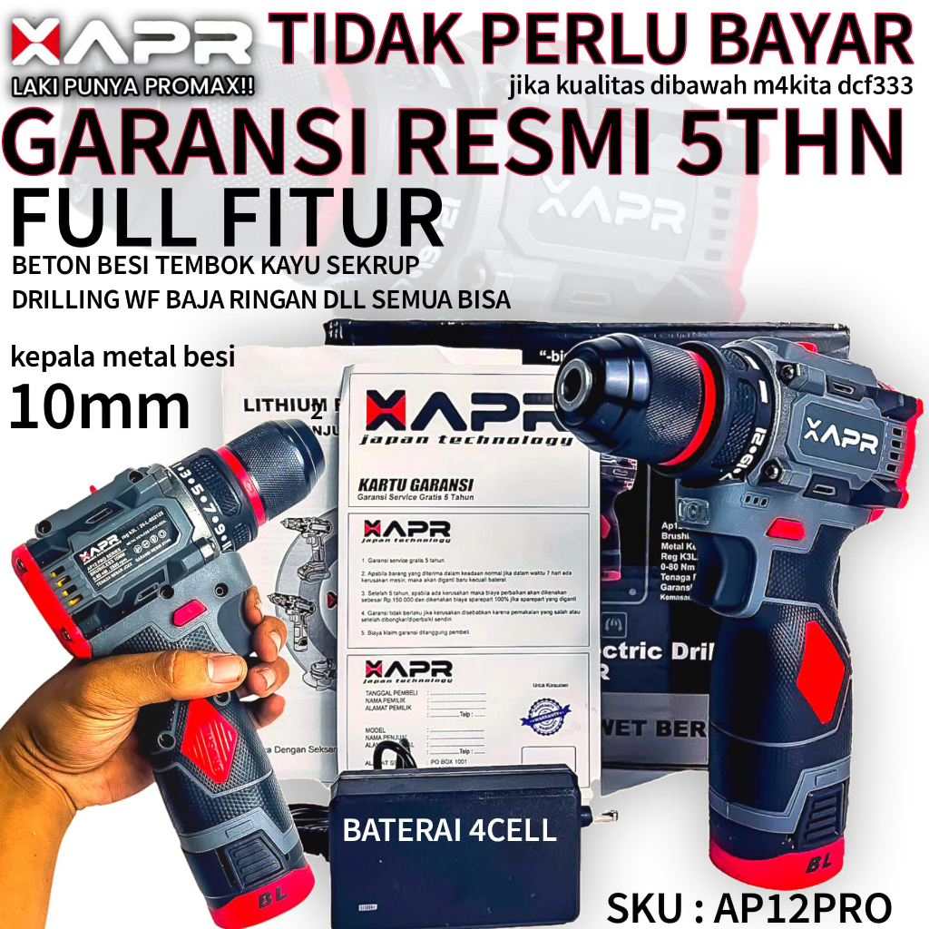 Jual RAJA BOR CORDLESS BRUSHLESS TYPE AP12 pro series 10mm keyless auto ...