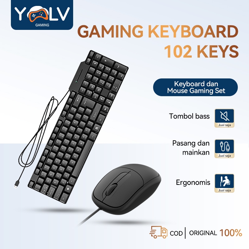 Jual YLV Gaming Keyboard Mouse USB Kabel 102 Keys Portable Office ...