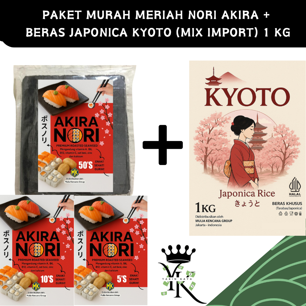 Jual PAKET MURAH BERAS KYOTO IMPORT KHAS JEPANG 1 KG + AKIRA NORI GRADE ...