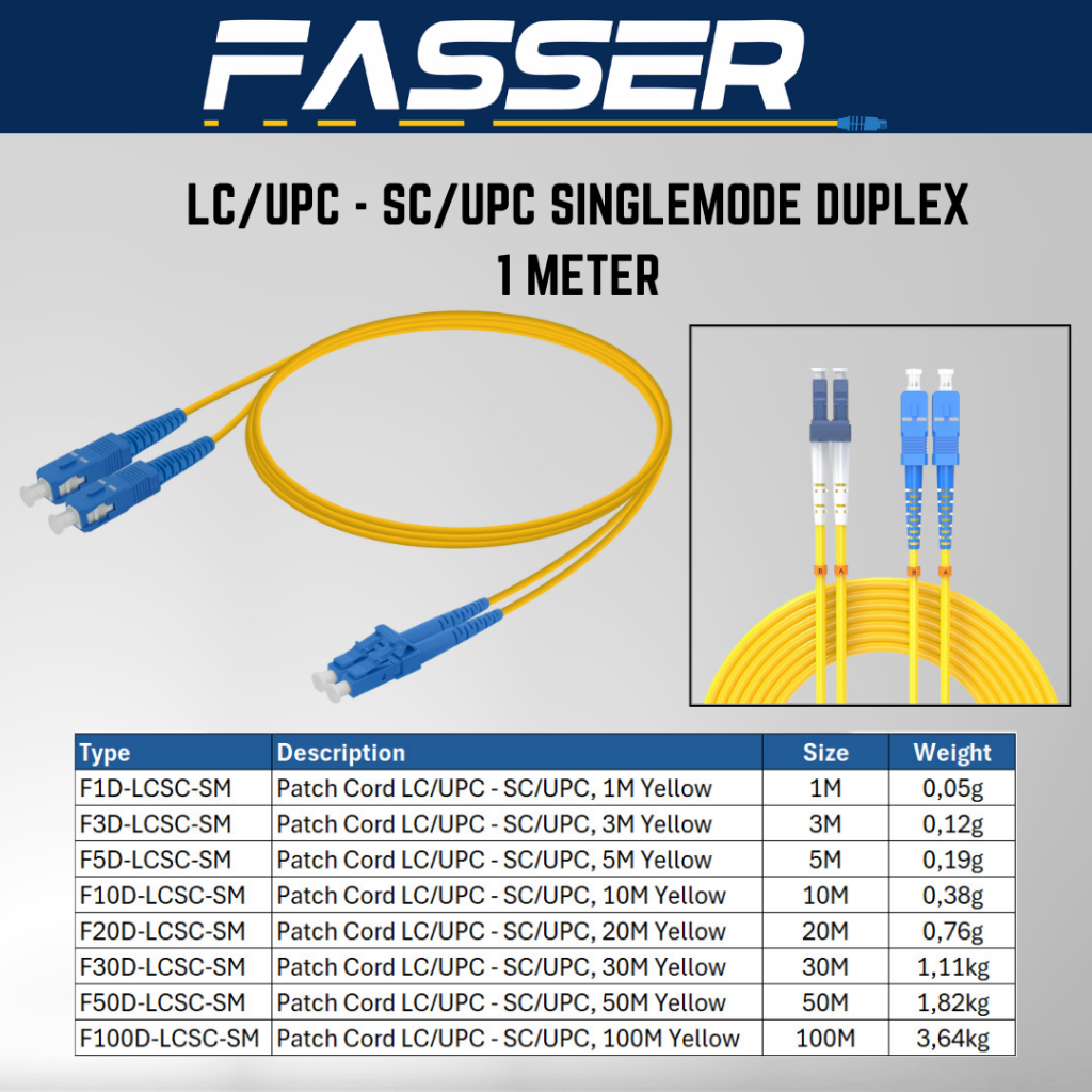 Jual Fasser Patch Cord Fiber Optic LC/UPC-SC/UPC Singlemode Duplex 1 ...