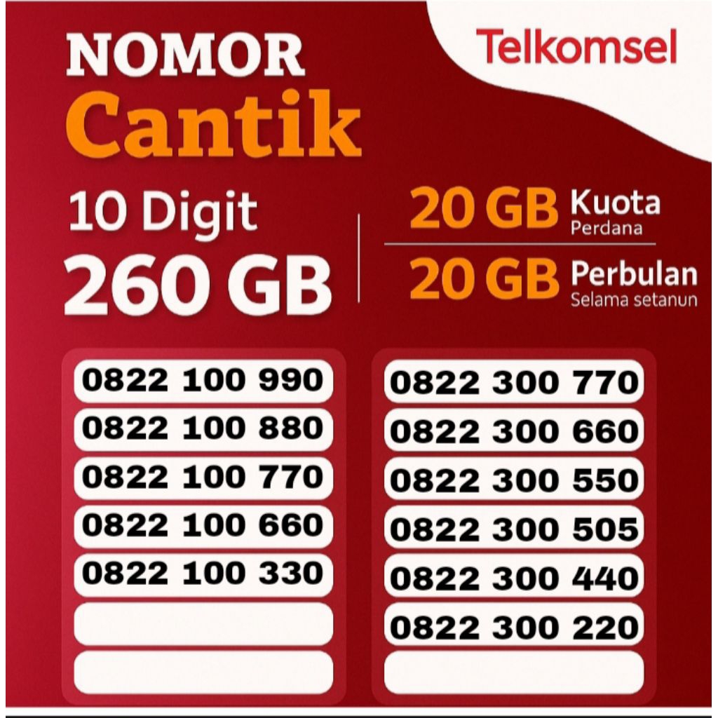 Jual NOMOR CANTIK TELKOMSEL 10 DigiT | Shopee Indonesia