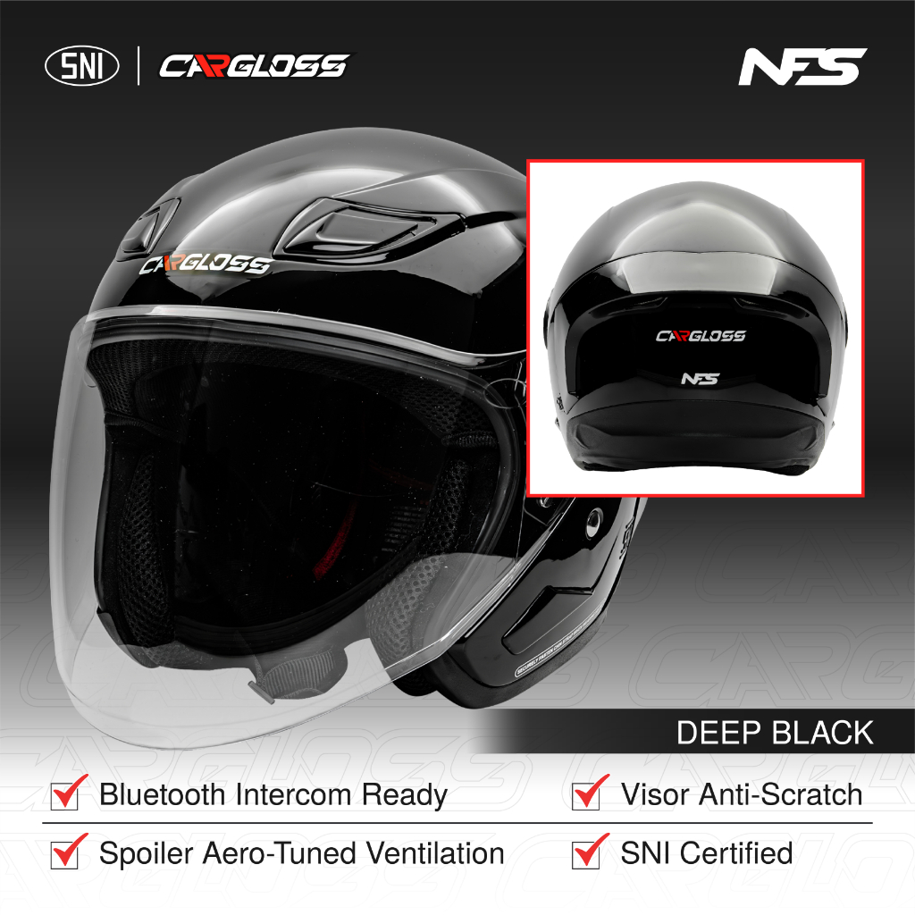 Jual Cargloss NFS Helm Half Face - Deep Black | Shopee Indonesia