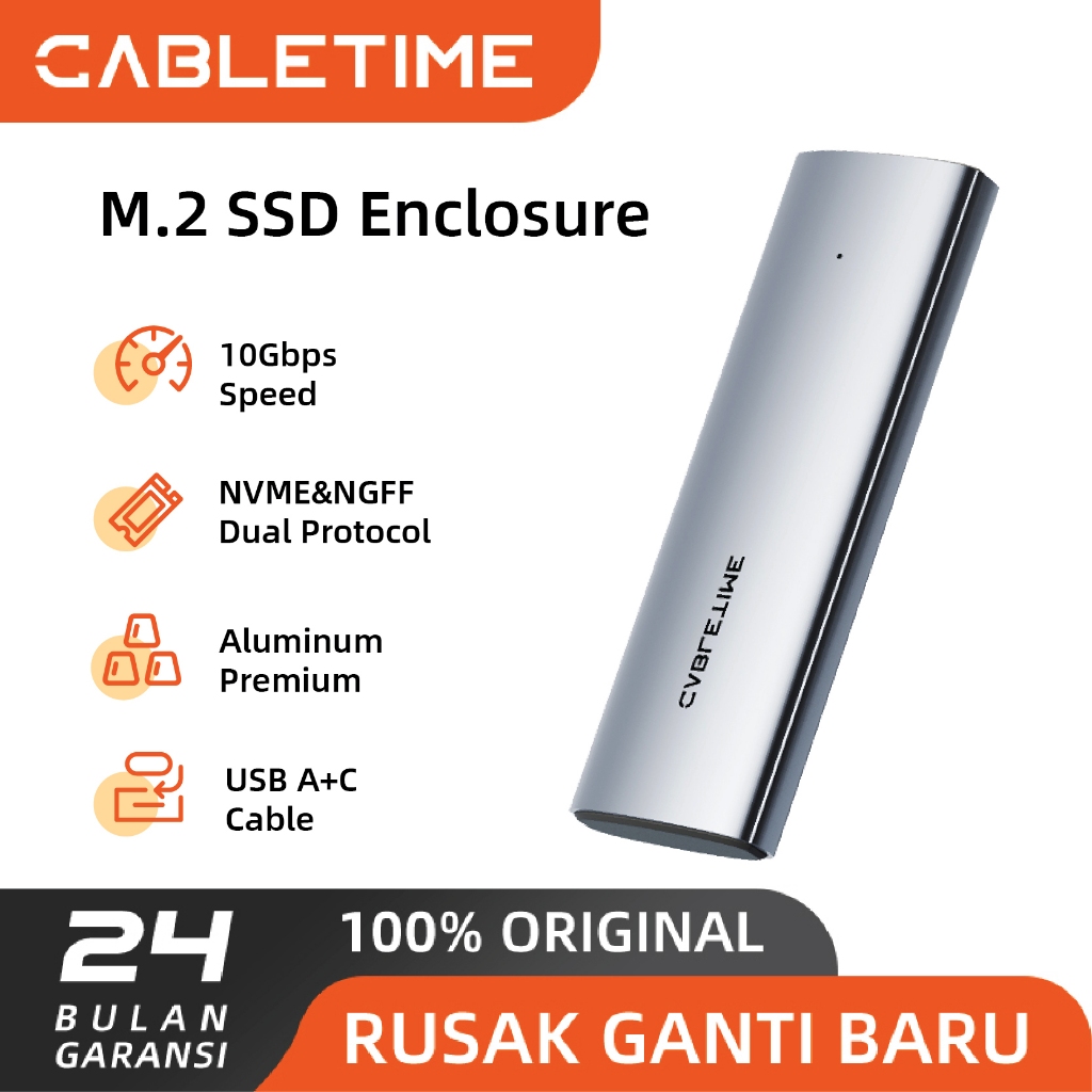 Jual CABLETIME Enclosure SSD Case M2 NVME NGFF 10Gbps SATA Dual Protocol External | Shopee Indonesia