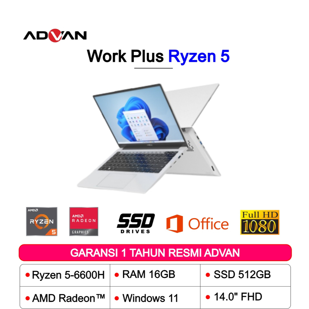 Jual ADVAN WORK PLUS AMD RYZEN 5-6600H RAM 16GB 512SSD LAYAR 14"FHD WIN ...