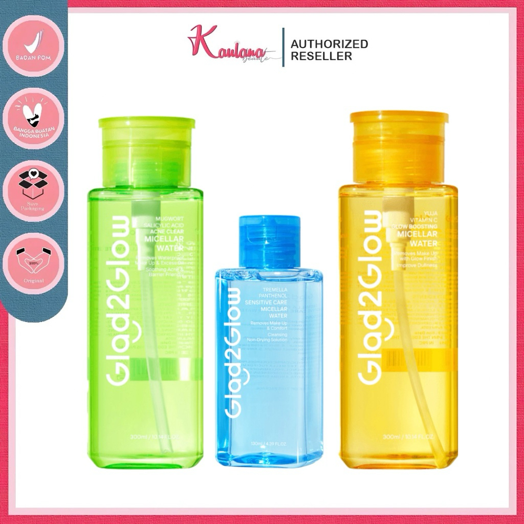 Jual GLAD2GLOW Micellar Water 130ML & 300 ML - MUGWORT SALICYLIC ACID ...
