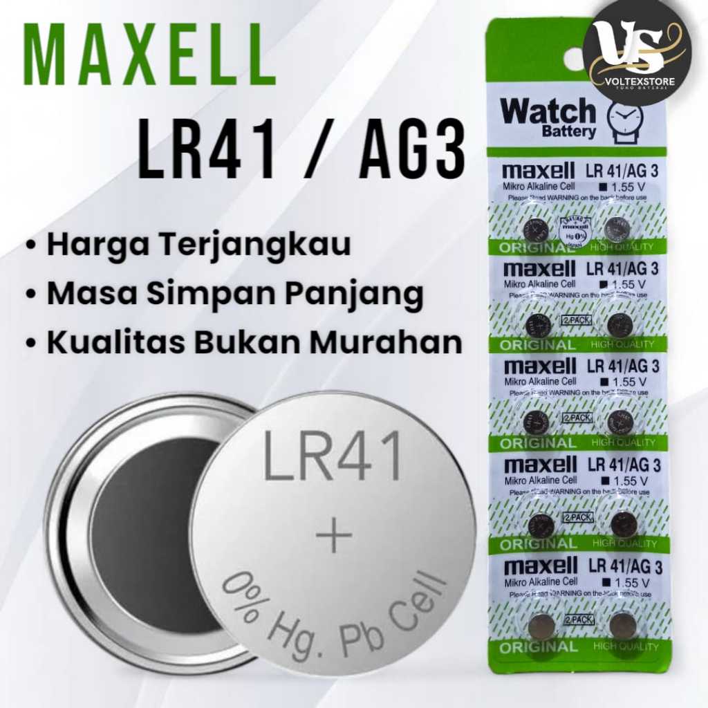 Jual Baterai Maxell LR41 AG3 Alkaline 1.55V Batrai Termometer,Jam Tangan L736F LR 41 Lembaran ...