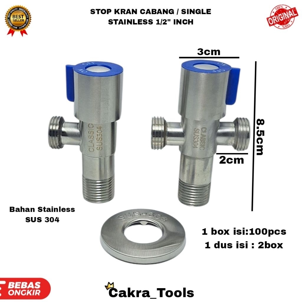 Jual STOP KRAN CABANG T / STOP KRAN SINGLE STAINLESS [1/2"]inch ...