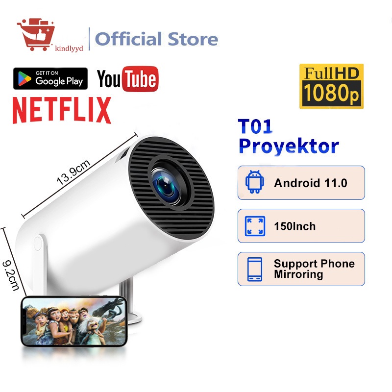 Jual Proyektor Android T01 Smart Proyektor LCD 180 ANSI Lumens HD 1080P ...