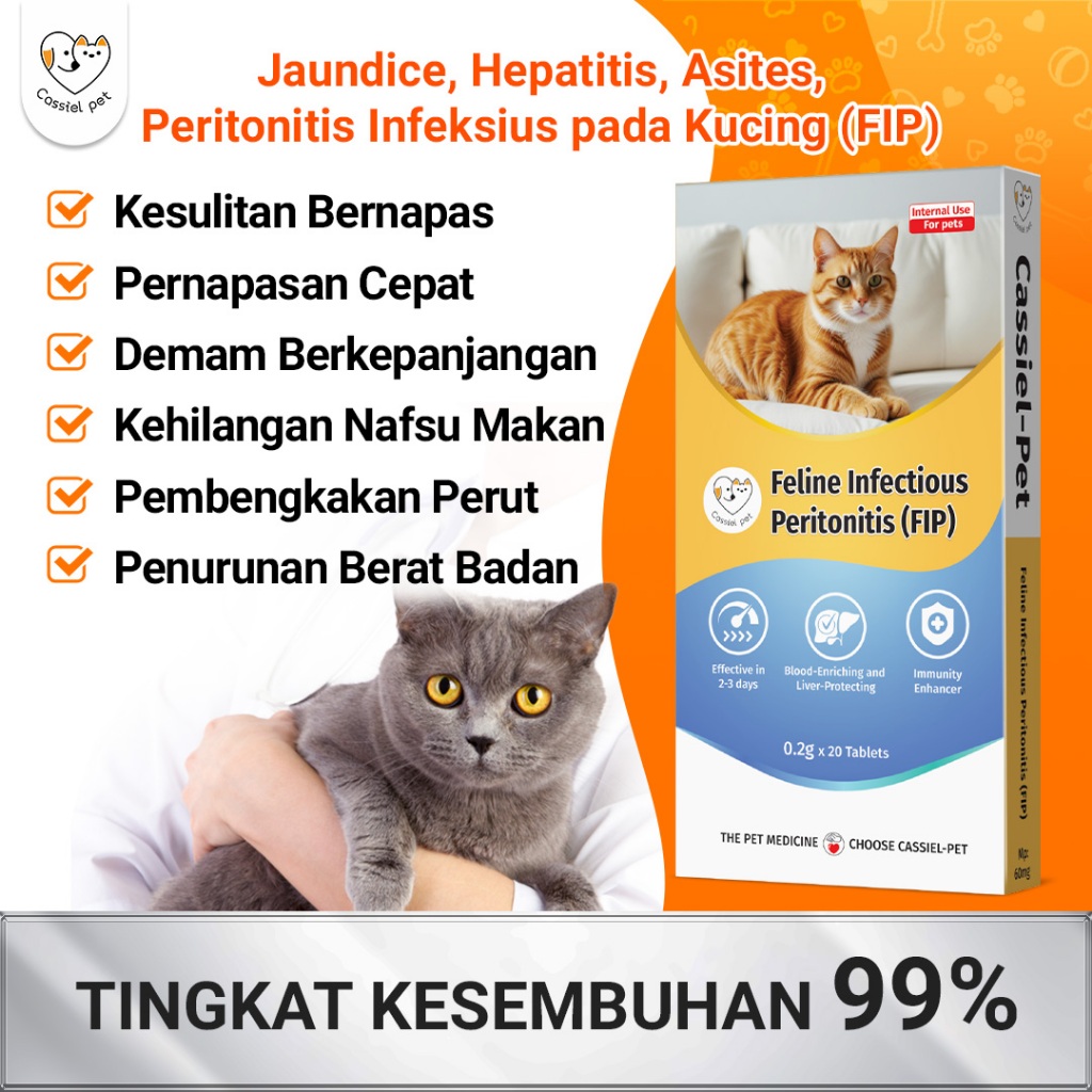 Jual Cassiel Pet Obat FIP Kucing Tablet - Anti Virus Atasi Ascites ...
