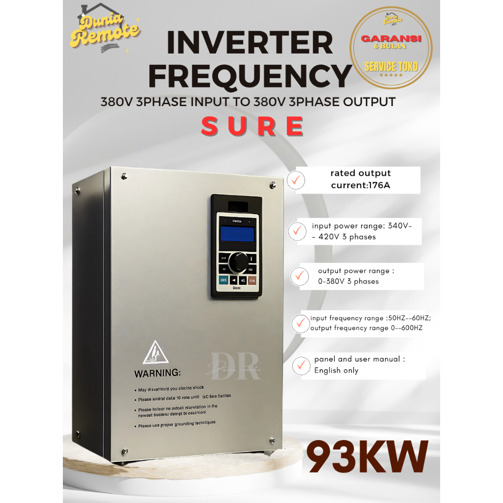 Jual Inverter Frekuensi SURE VARIABLE DRIVE FREKUENSI 93KW Input 3phase 380V to 3phase 380V ...