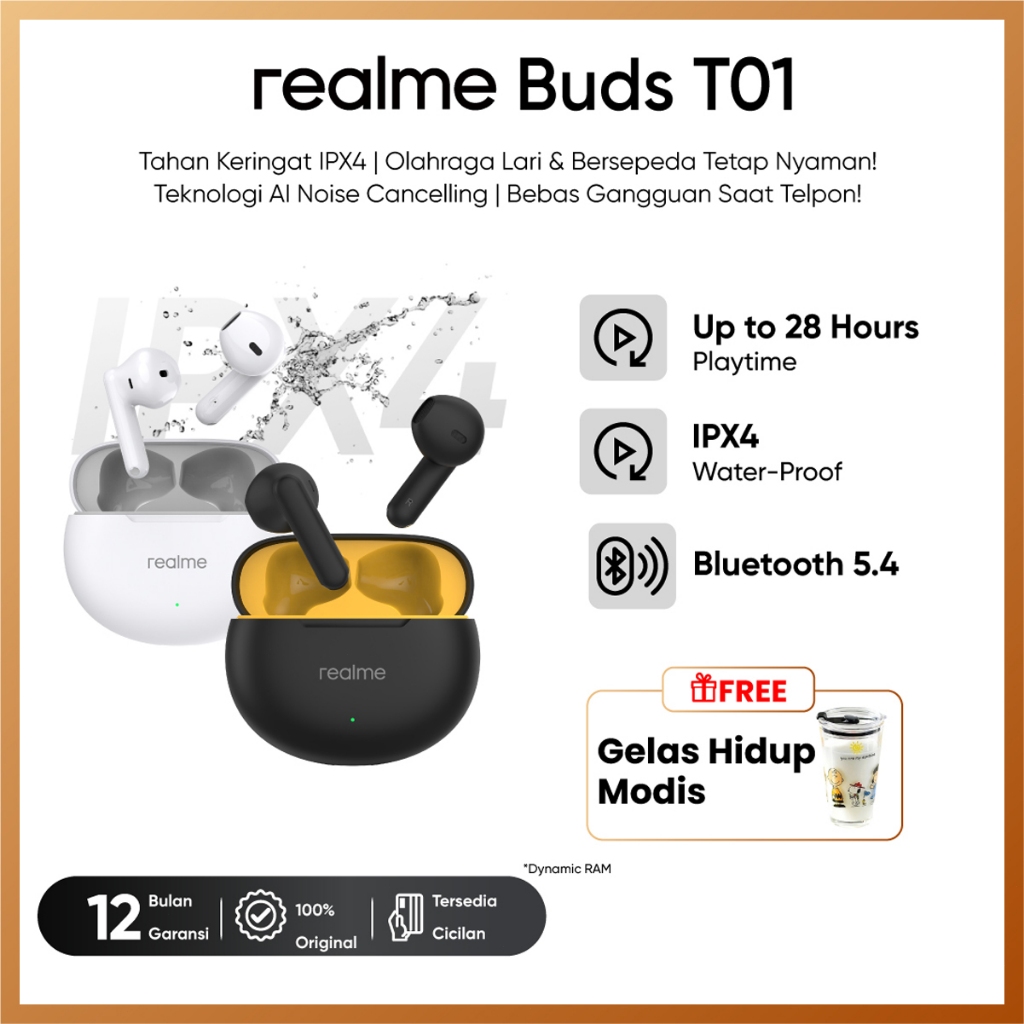 Jual realme Buds T01 (13mm Dynamic Drive | AI Noise Cancelling | IPX4 Tahan Percikan Air ...