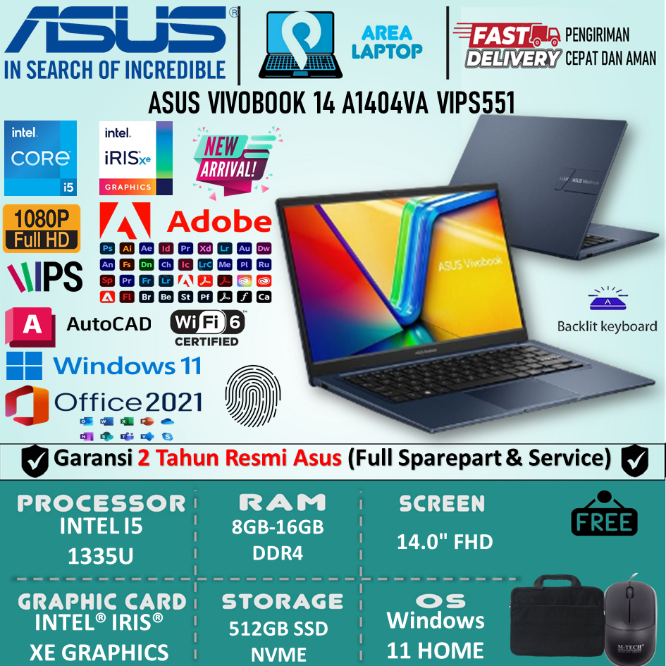 Jual ASUS VIVOBOOK 14 A1404VA VIPS551 INTEL I5 1335U 16GB 512GB 14.0 ...
