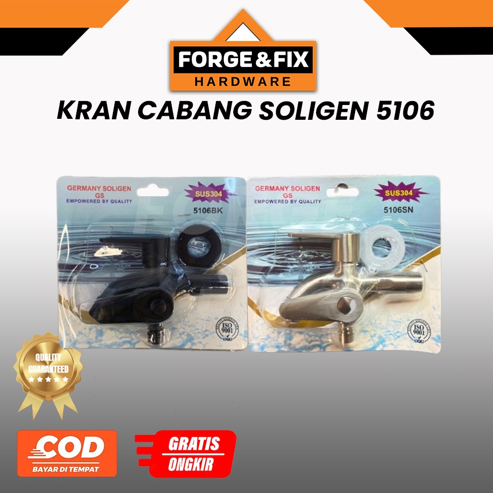 Jual SOLIGEN Kran Cabang Double Dobel Tembok Stainless SUS304 5106 SN ...