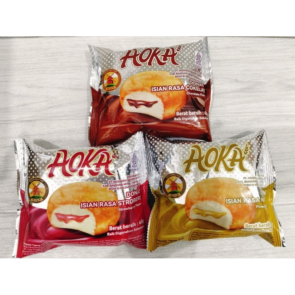Jual Donat Aoka isian rasa coklat nanas donut strawberry lumer 65gr ...