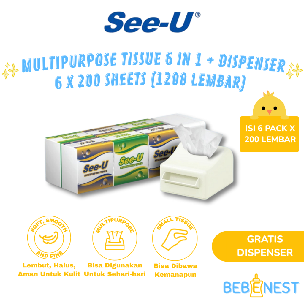 Jual See-U Multipurpose Tissue 6 in 1 Free Dispenser 6 x 200 Sheets ...