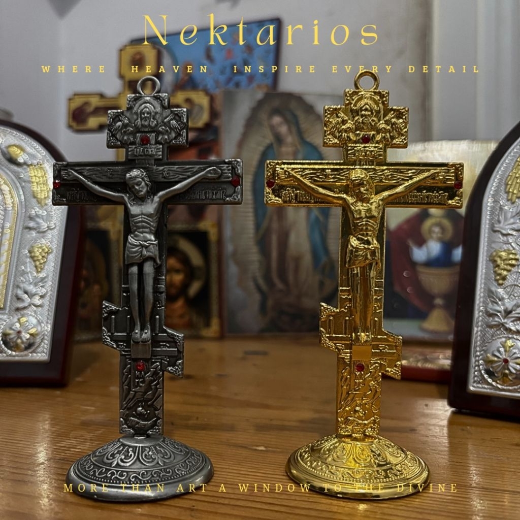 Jual Nektarios Salib Altar Gold/Silver Duduk dan Gantung Kristen ...