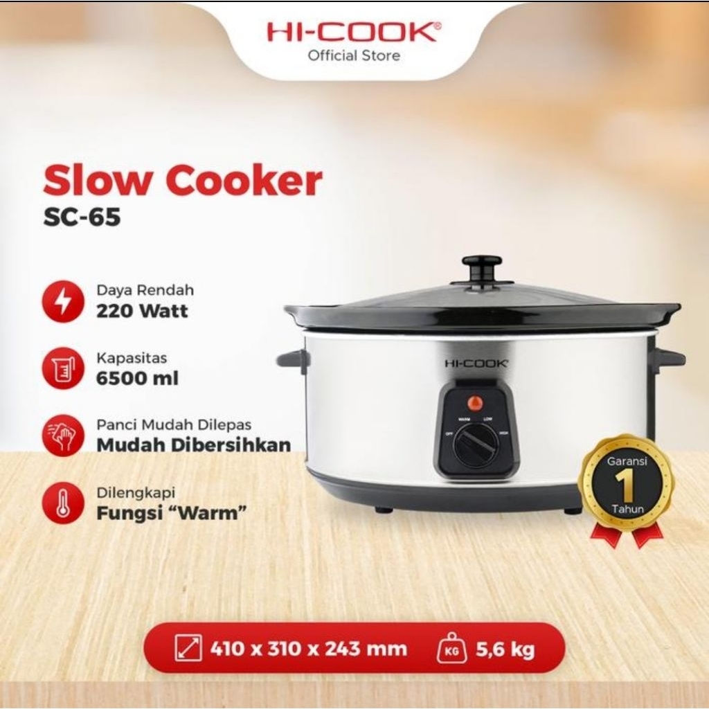Jual Hi Cook Slow Cooker 6.5 Liter SC-65 Daya Listrik 220 Watt | Shopee ...