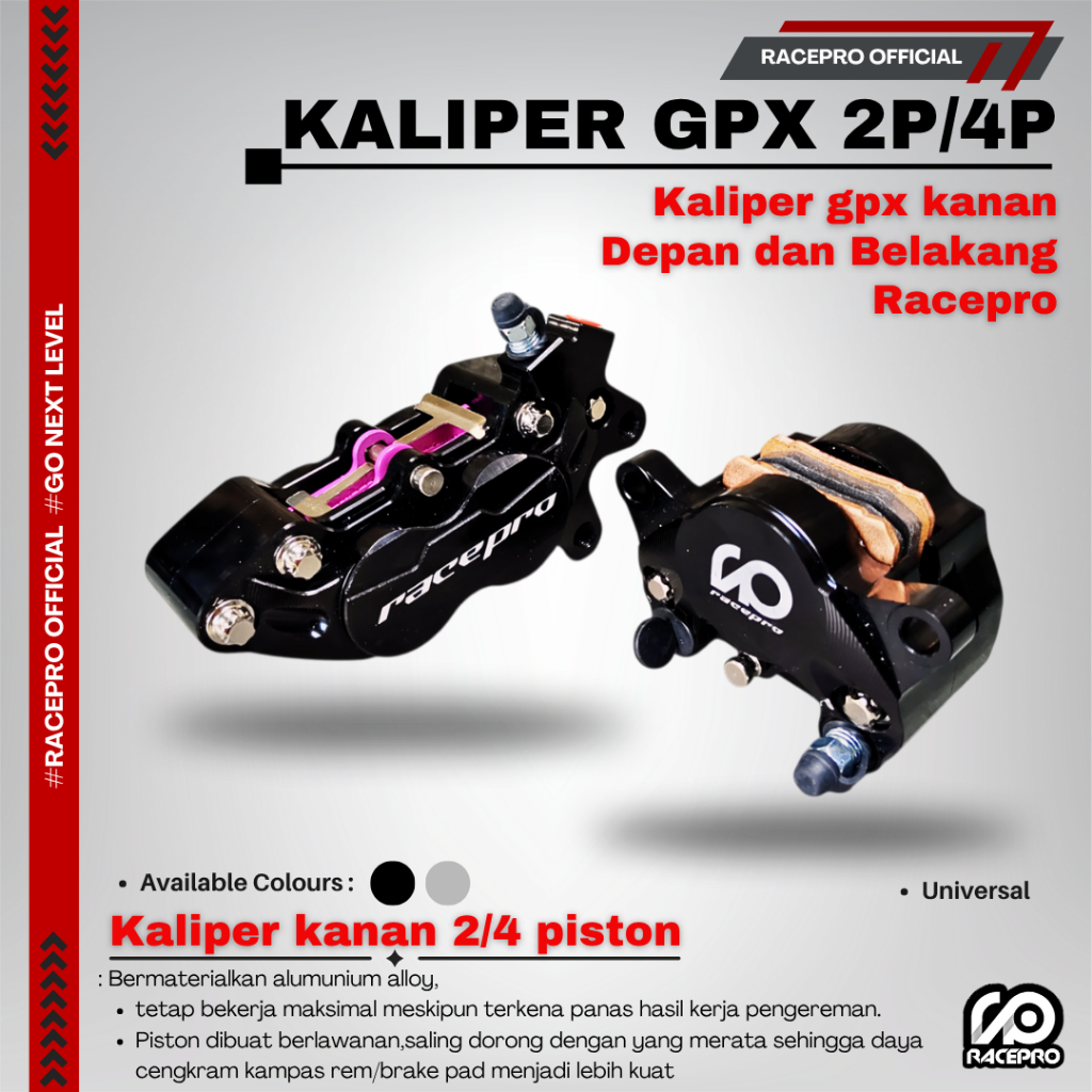 Jual KALIPER RACEPRO GPX2 4P&2P BRAKE CALIPER RACEPRO GPX2 KALIPER RACEPRO 2P 2 WARNA HITAM DAN ...
