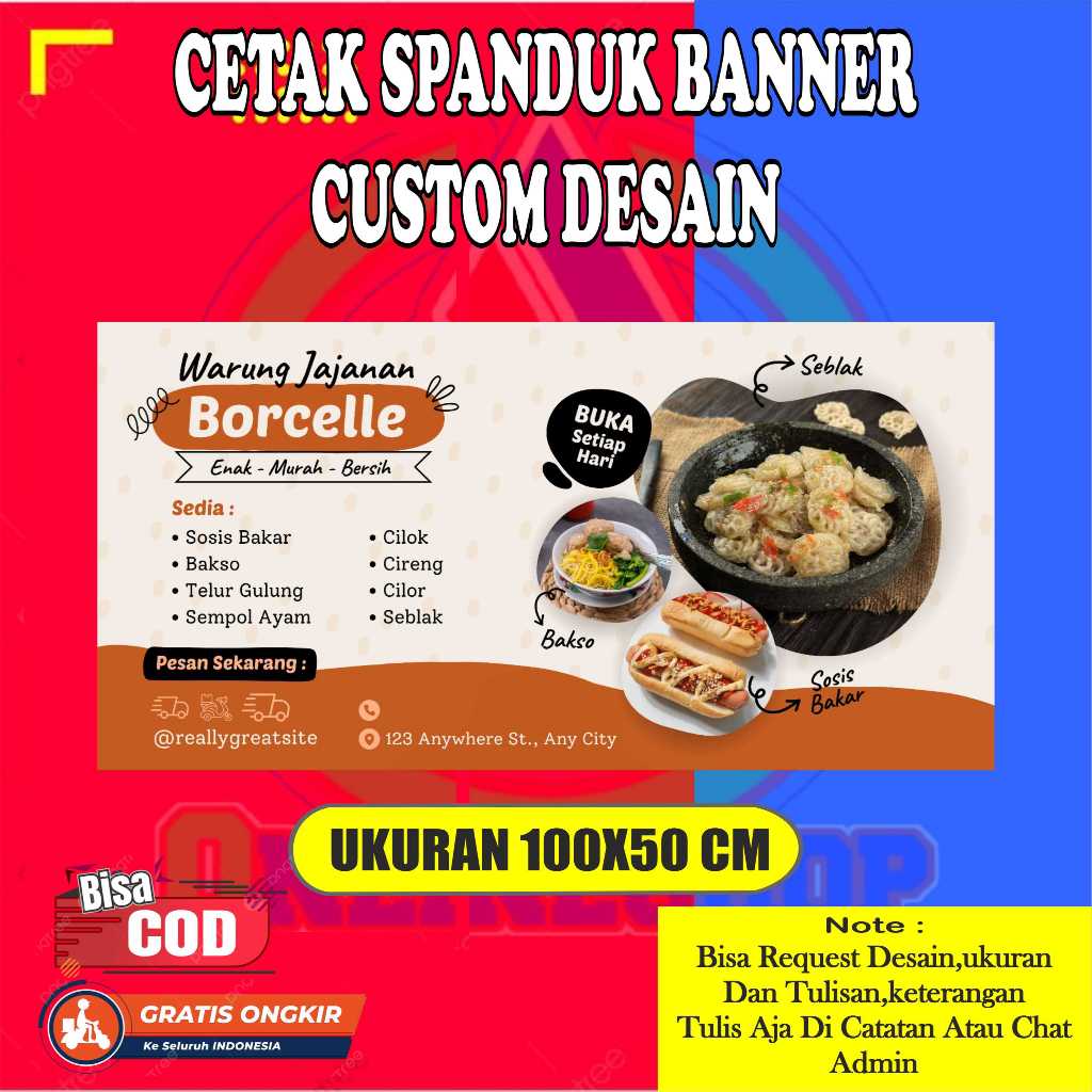 Jual PRINT CETAK SPANDUK BANNER 100X50 WARUNG JAJANAN NEW CUSTOM DESAIN ...