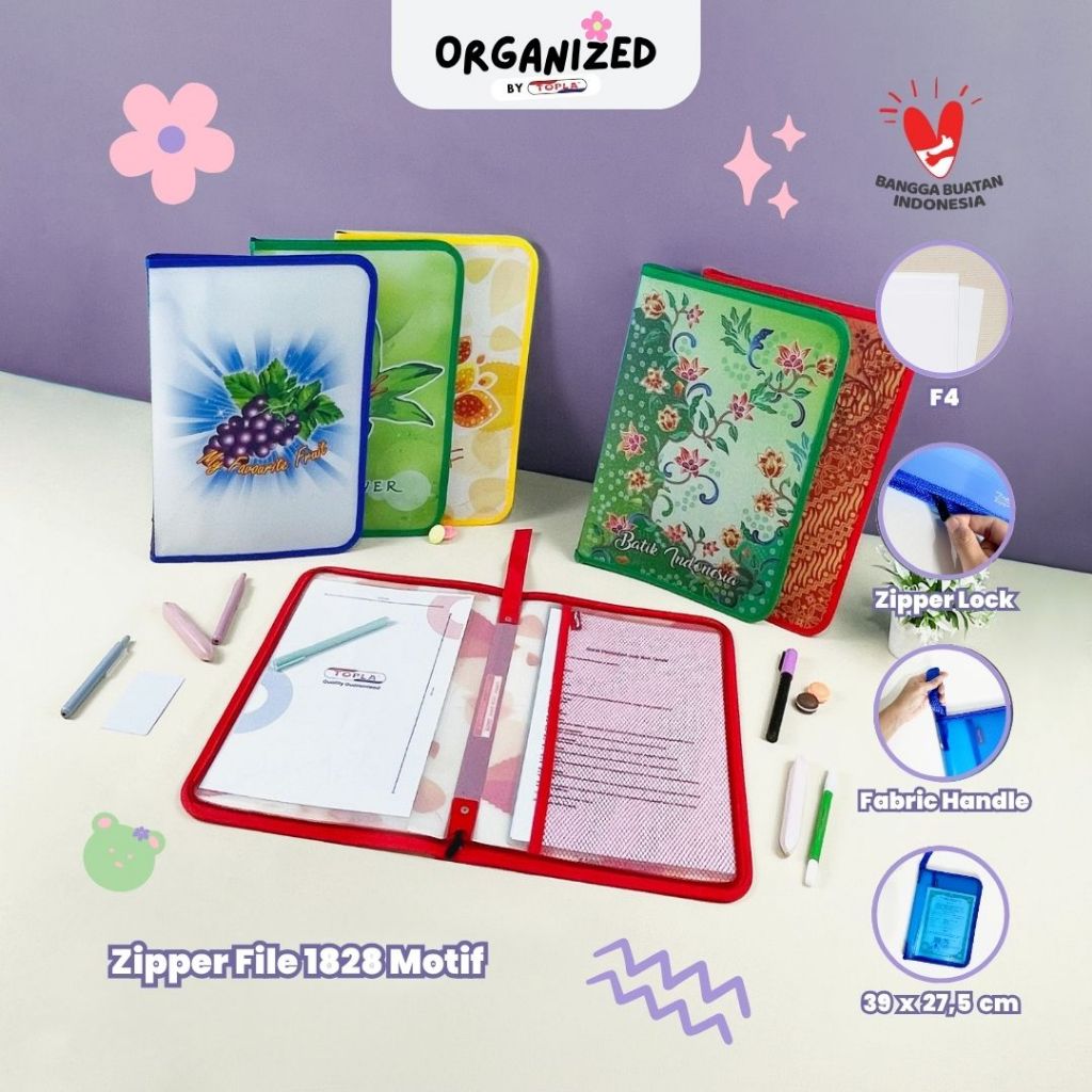 Jual Zipper File 1828 motif map dokumen file folder kertas berkas ...