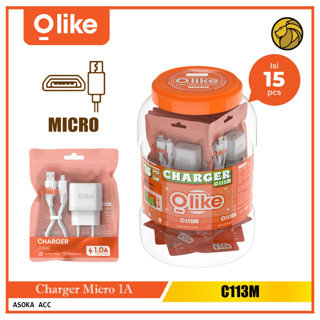 Jual (15 Pcs) Olike Charger 1A Kabel Micro C113M White 100 cm | Shopee ...