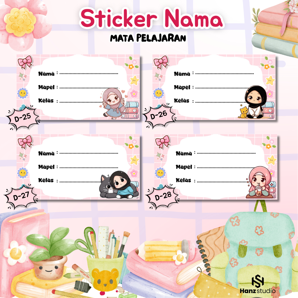 Jual Isi 44 pcs Cetak Sticker Label Nama Buku Pelajaran / Label Nama ...