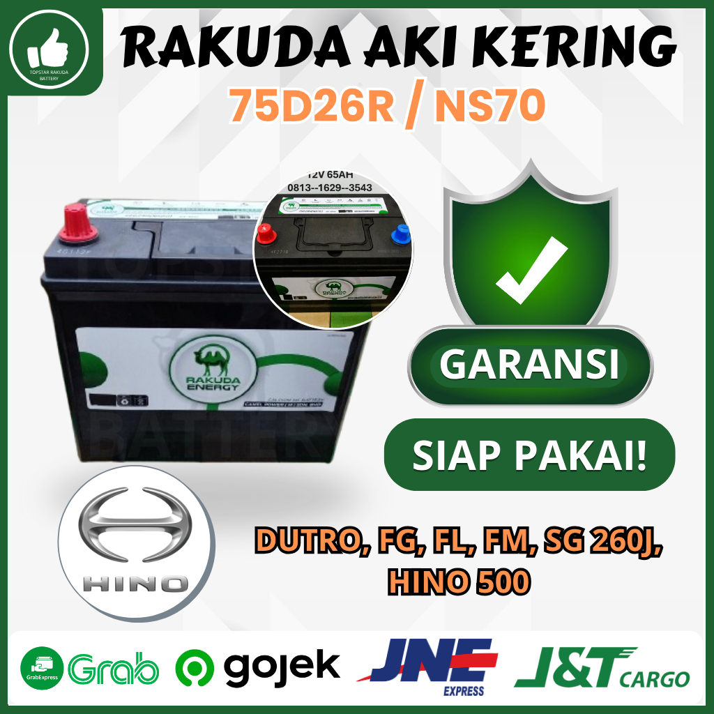 Jual AKI KERING RAKUDA 75D26R / NS70 12V 65AH HINO Dutro HINO FG (260/235 TI) HINO FL (260/235 ...