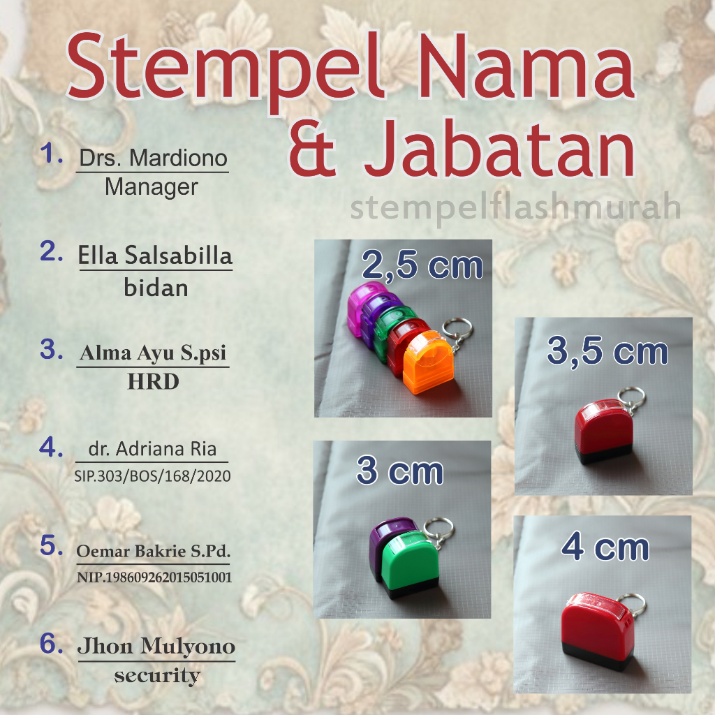 Jual stempel nama jabatan 4cm 3cm 2,5cm dokter bidan pegawai pns guru usaha perusahaan gantungan ...