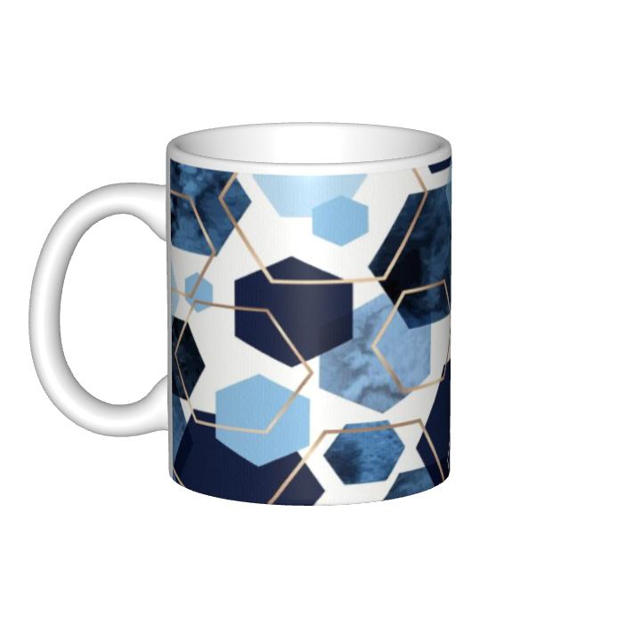Jual Gelas Mug Motif Geometris Berwarna Biru dengan Tiras Emas Desain ...