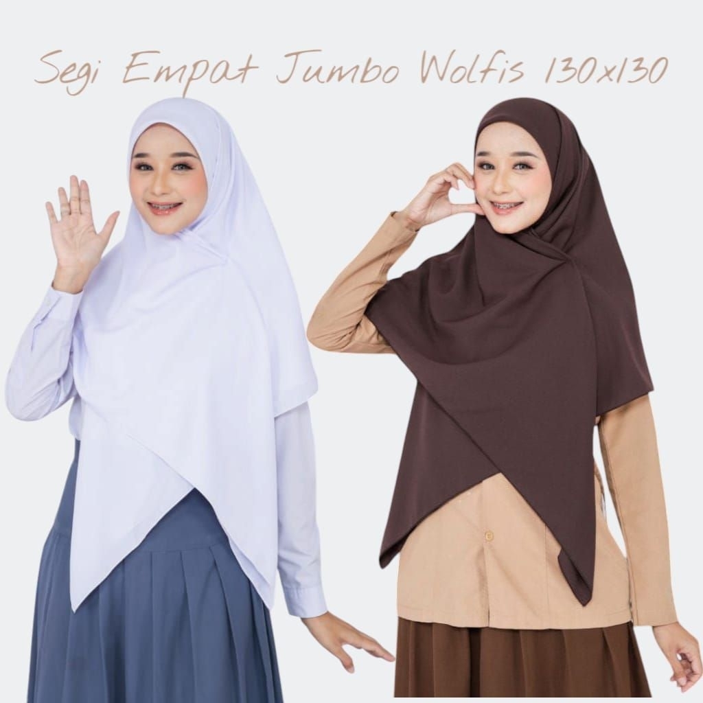 Jual Segi Empat Jumbo Bahan Wolfis Uk 130X130 Hijab Sekolah Pasantren ...