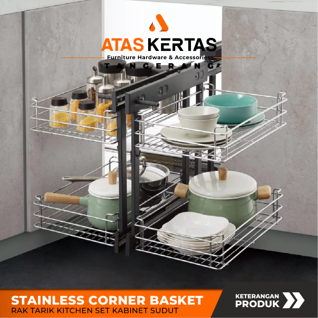 Jual Pull Out Corner Basket - Rak Tarik Kitchen Set Kabinet Bawah Dapur Stainless Tahan Karat ...