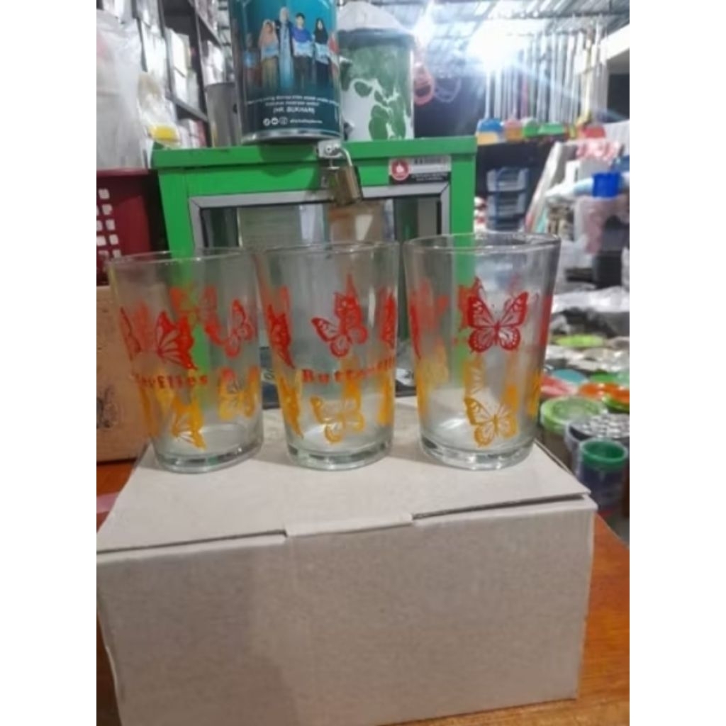 Jual gelas kaca motif bunga/gelas kaca teh kopi/gelas minum sehari-hari ...